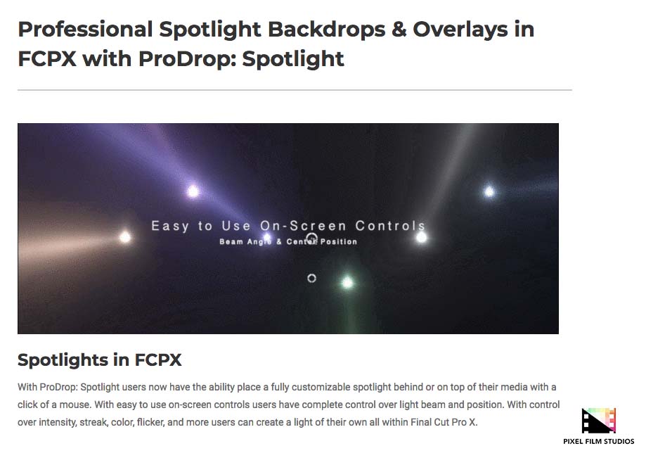 Pixel Film Studios releases ProDrop Spotlight for Final Cut Pro X